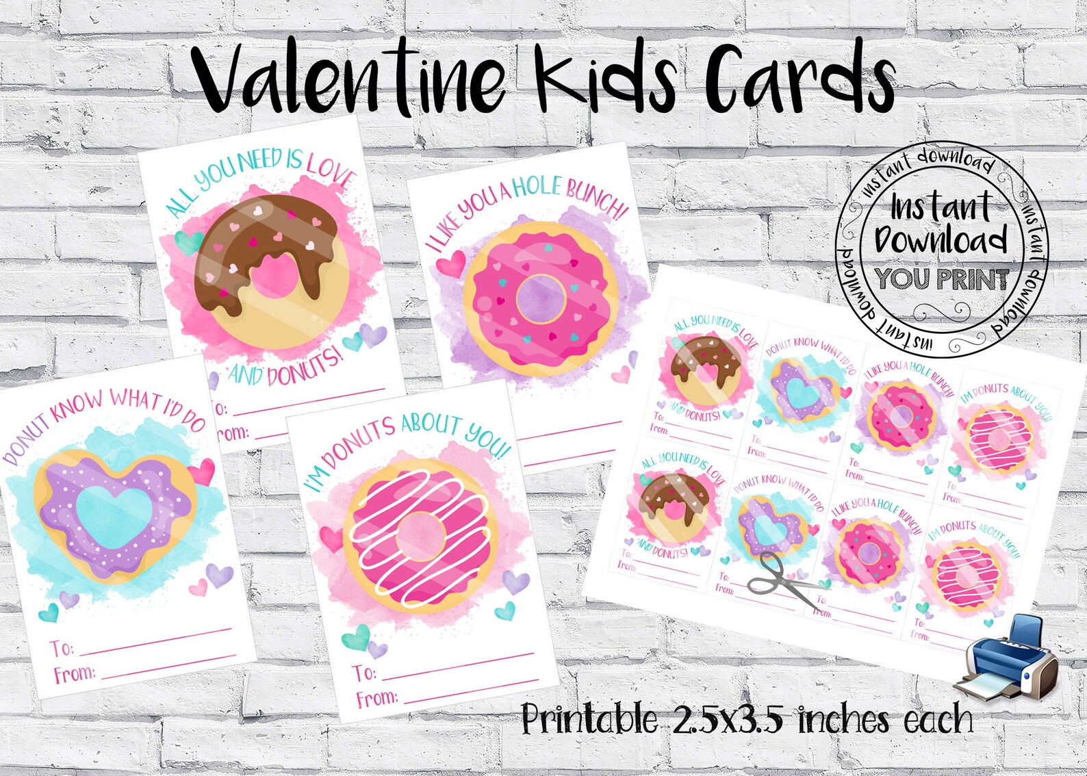 Printable Donuts Valentine Cards Cute Donuts Valentine's | Etsy
