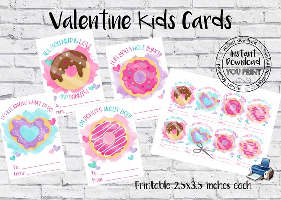Printable Donuts Valentine Cards Cute Donuts Valentine's | Etsy