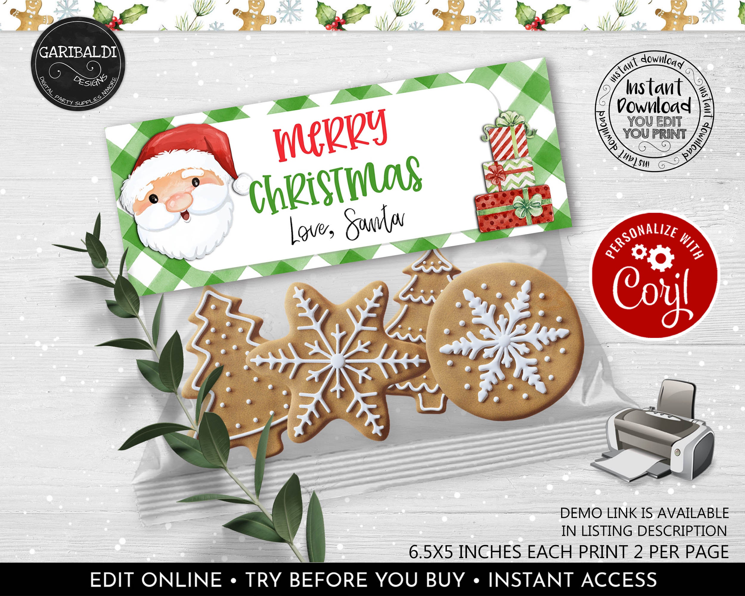 Editable Christmas Bag Topper Printable Santa Bag Topper Instant ...