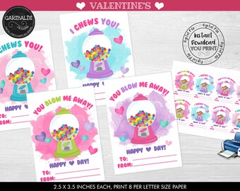 Printable Bubble Gum Valentine's Day Cards I Chews You - Etsy