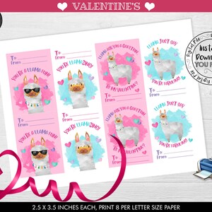 Printable Llama Valentine Cards Kids Valentine Cards School Valentine ...