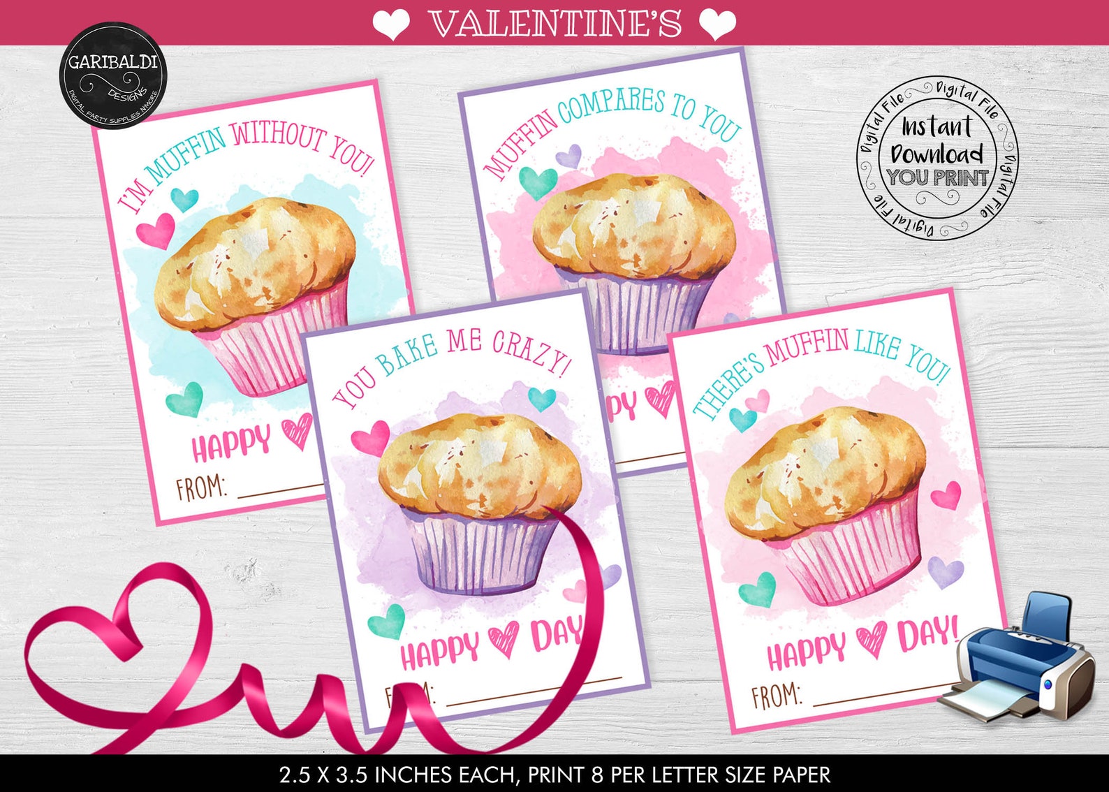 Printable Muffin Valentine Cards Kids Valentine Cards School - Etsy