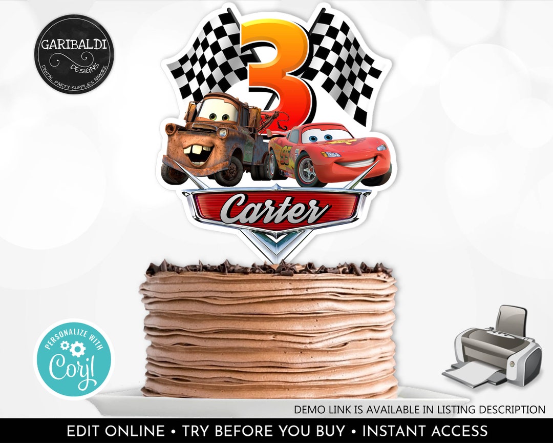 Editable Race Cars Third Birthday Cake Topper Cars 3rd Birthday ...