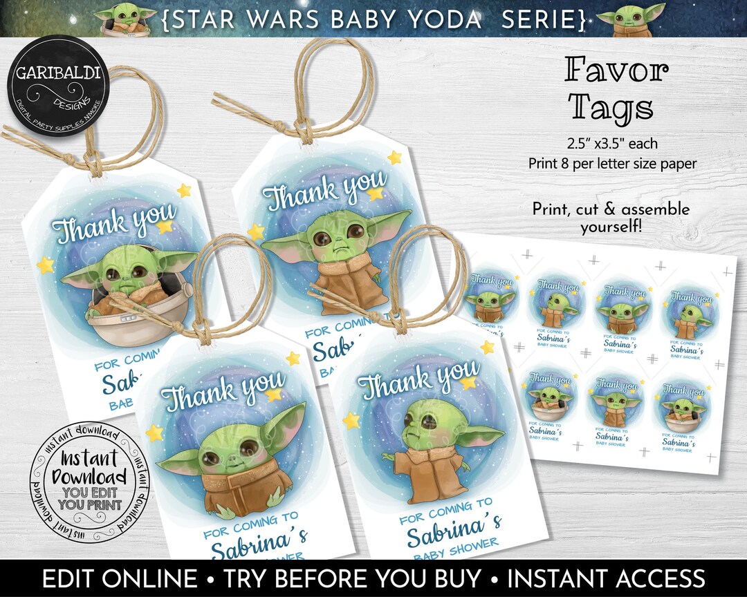 Editable Star Wars Baby Yoda Favor Tags Star Wars Gift Tag Instant ...