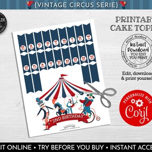 Editable Circus Cake Topper Printable Circus Cake Topper Vintage Circus ...