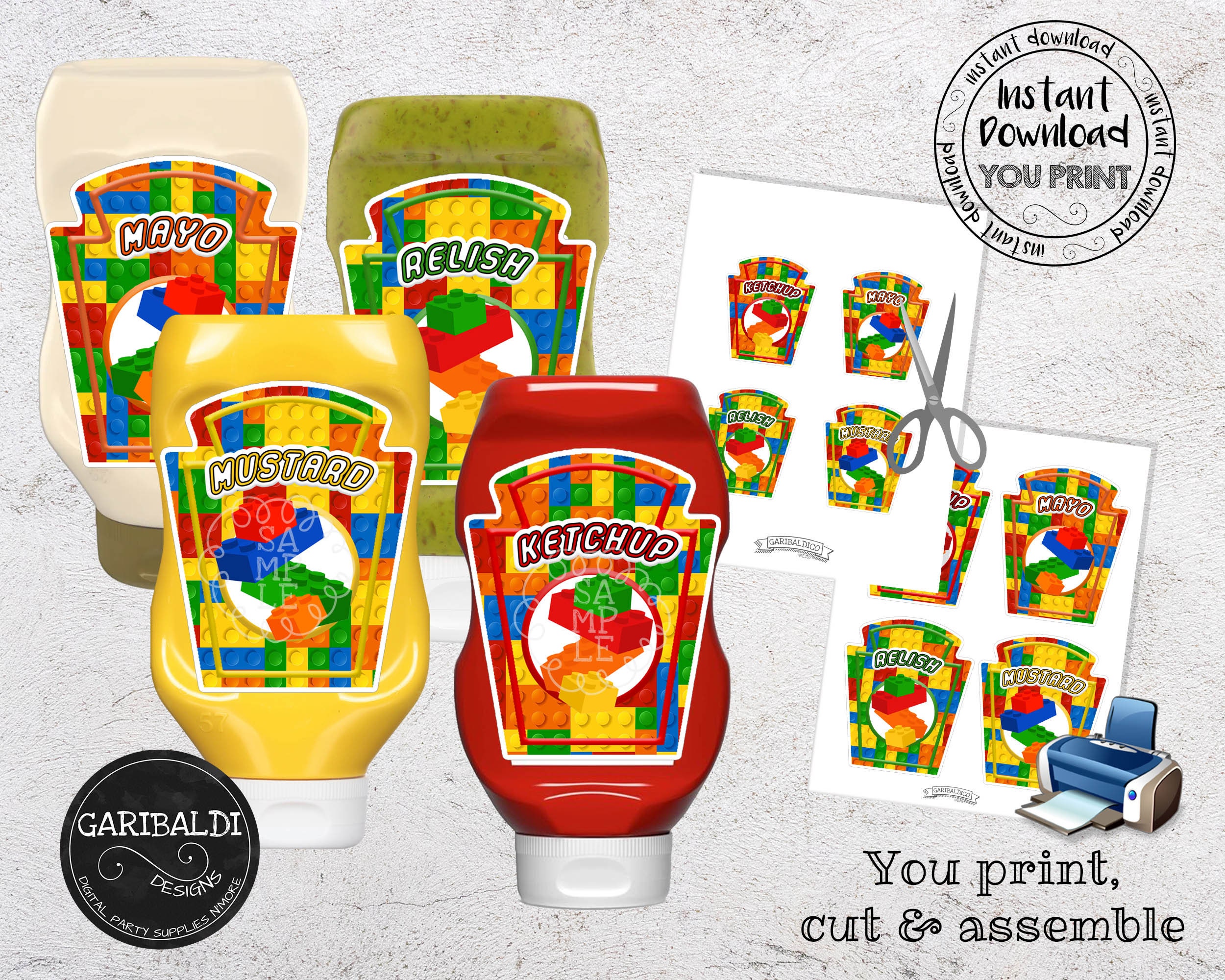 Printable Building Blocks Condiment Bottle Labels, Instant Download ...