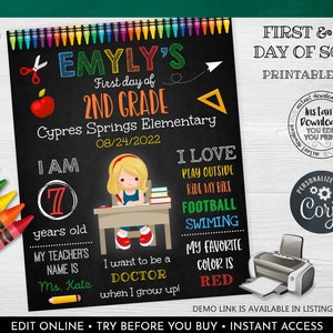 Editable First Day School Sign Back to School Photo Prop Board Instant ...