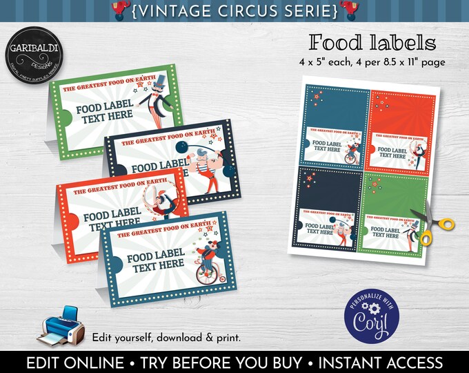 Circus Birthday Food Labels, Circus Party Decorations + Free Circus ...