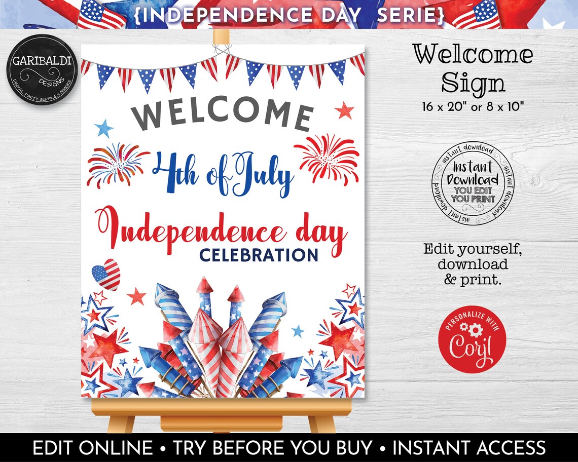 Editable 4th of July Welcome Sign Instant Download Fourth of July Party ...