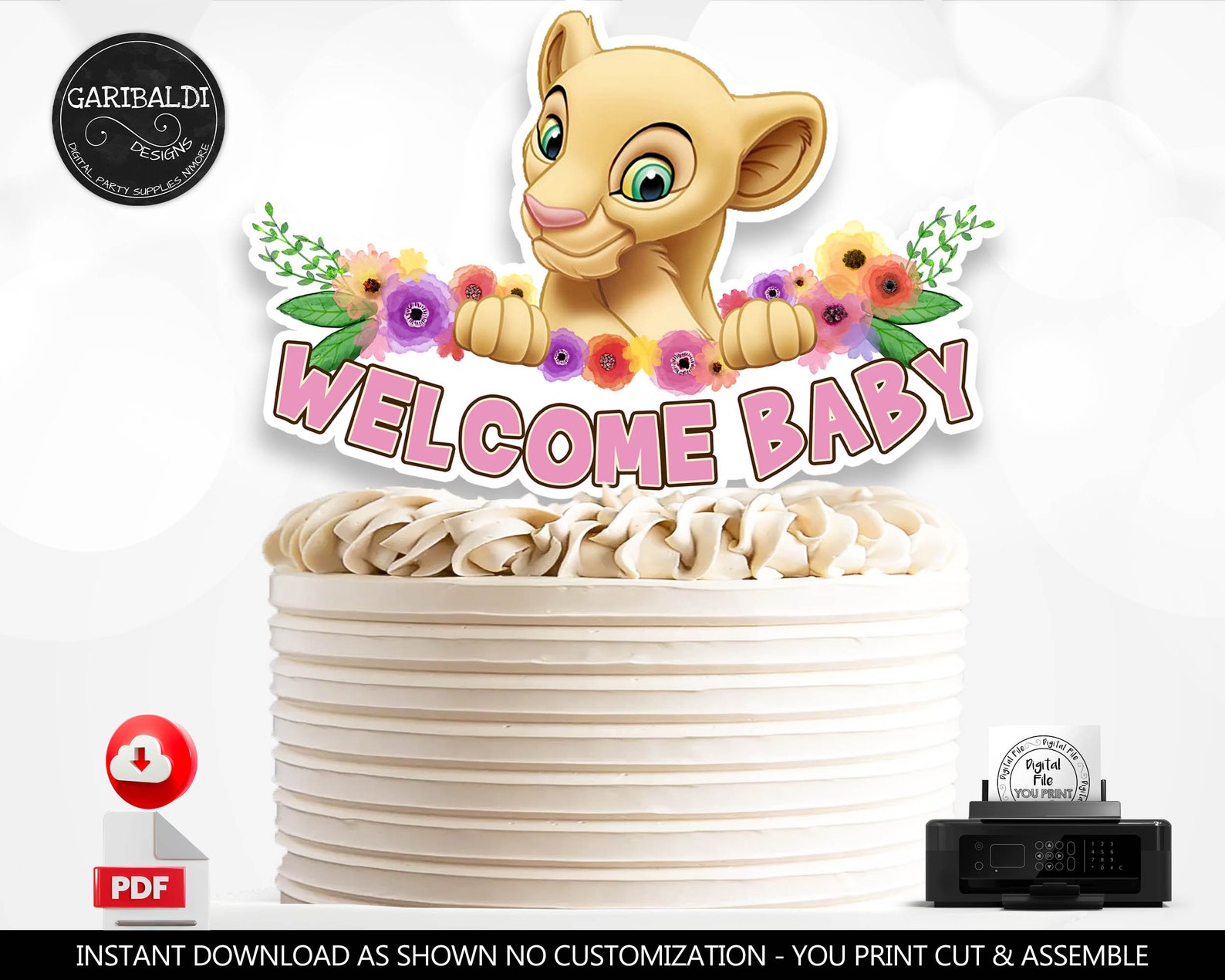Printable Baby Shower Cake Topper, Nala Baby Shower Centerpiece, Nala ...