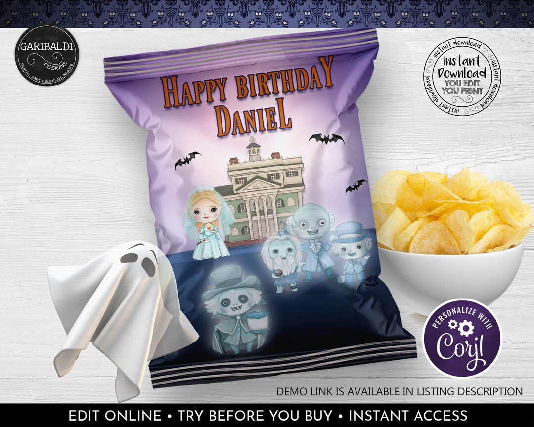 Editable Halloween Chip Bags Halloween Haunted Mansion Chip Bags ...