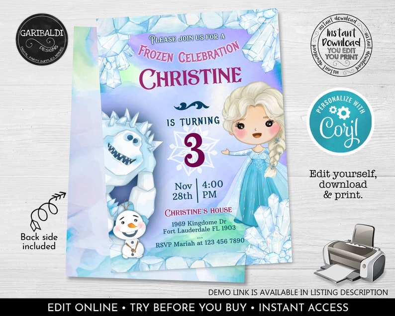 Frozen Birthday Party Invitation Editable Snow Queen Party - Etsy