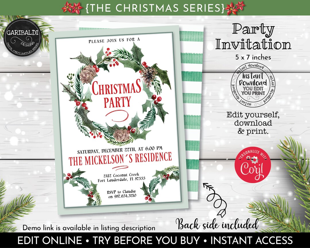 Editable Christmas Party Invitation Printable Holiday Party Invitation ...