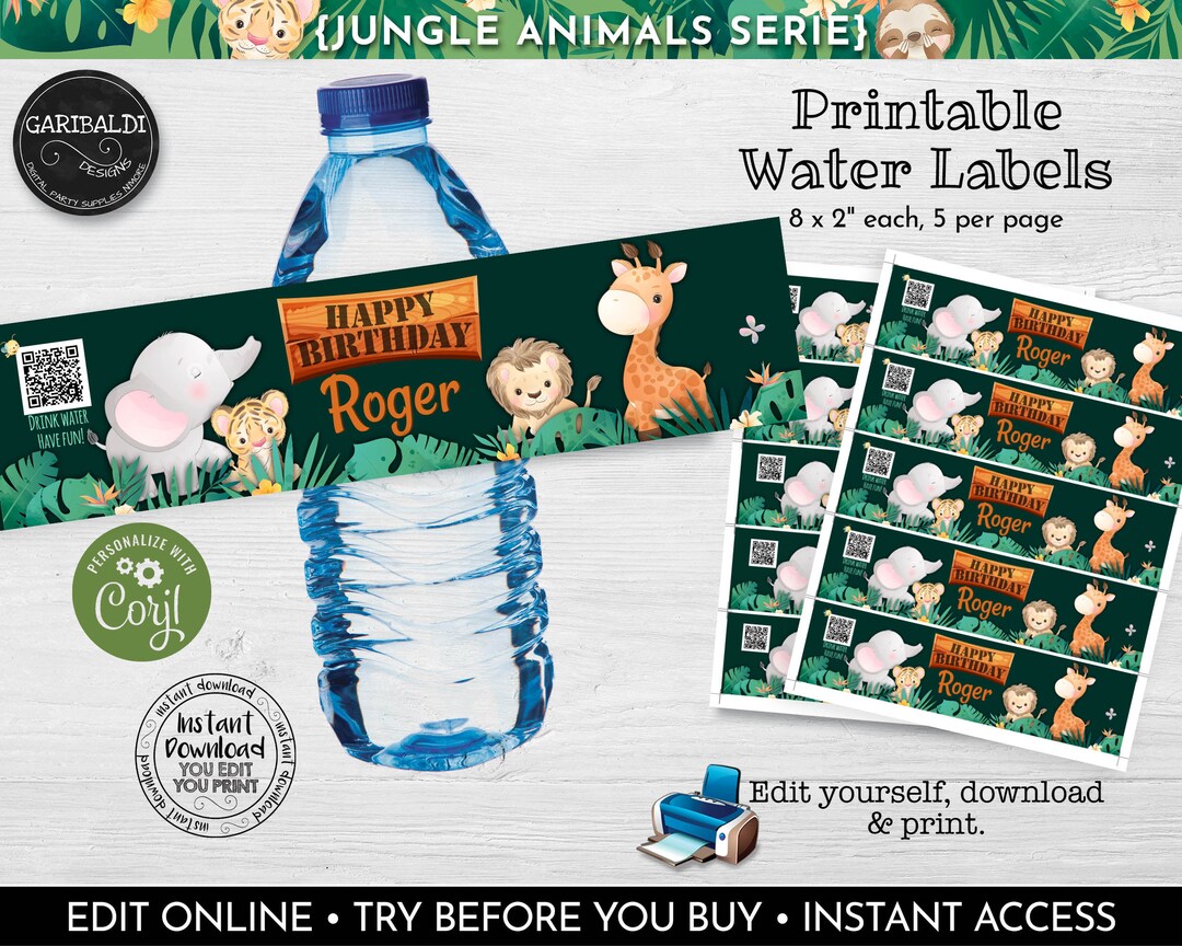 Editable Safari Water Labels Party Animals Water Labels Template ...