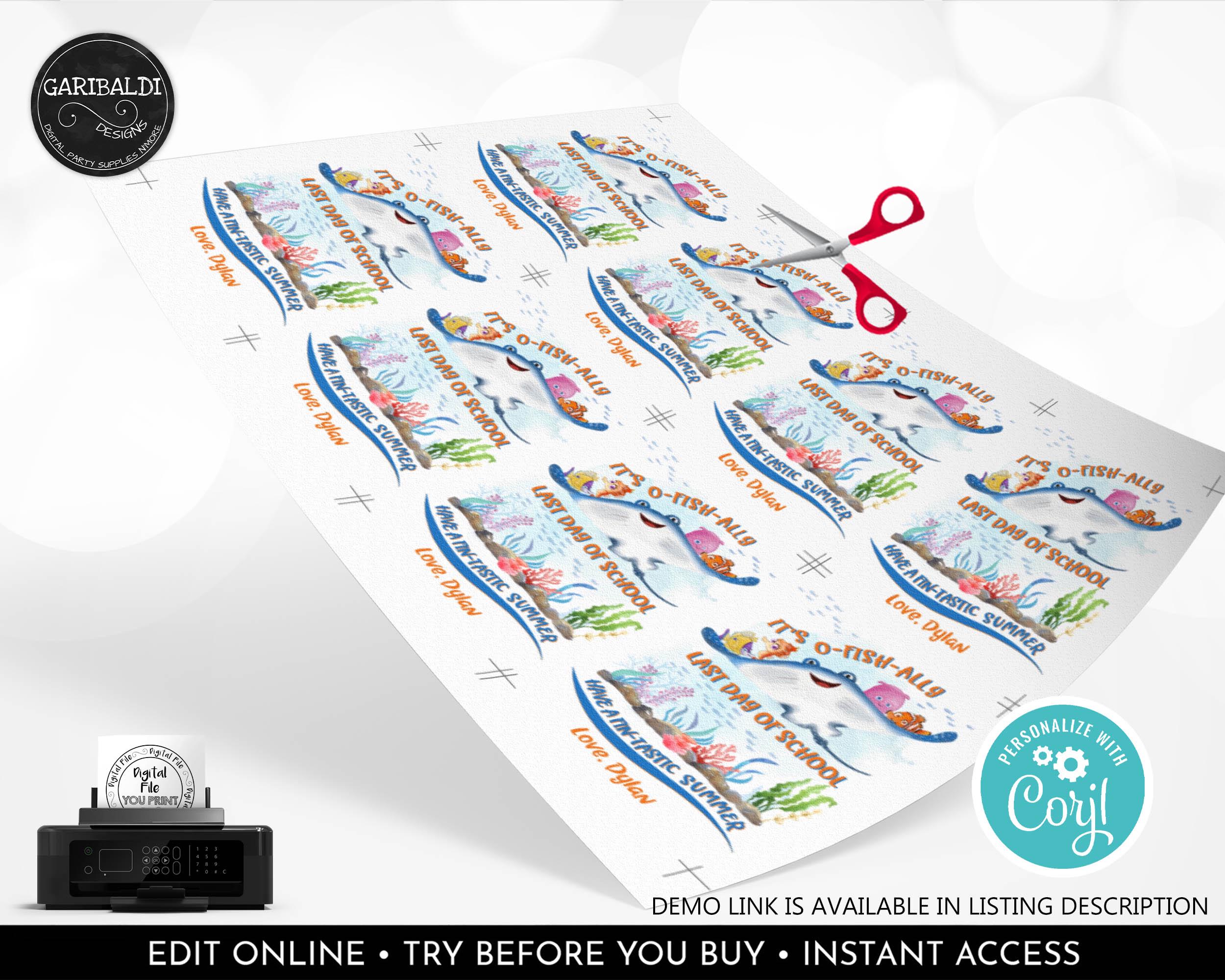 Editable O-fish-ally Summer Tag Last Day of School End of Year Fish ...