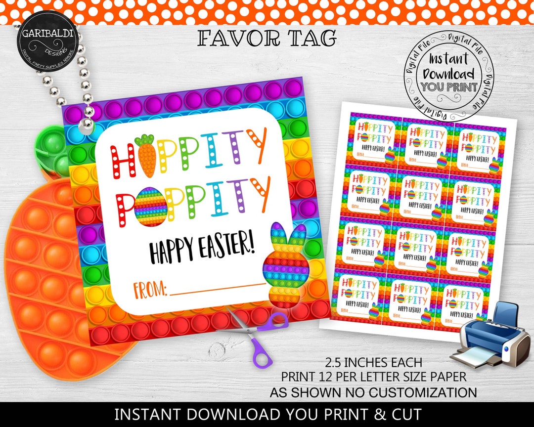 Hippity Poppity Happy Easter Gift Tags Easter Pop Fidget Toy Tags ...