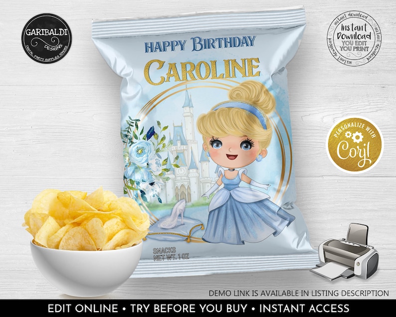 Editable Cinderella Chip Bag Wrapper Once Upon a Time Princess - Etsy