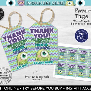 Editable Monsters Favor Tags Monsters Gift Tag Instant Download ...