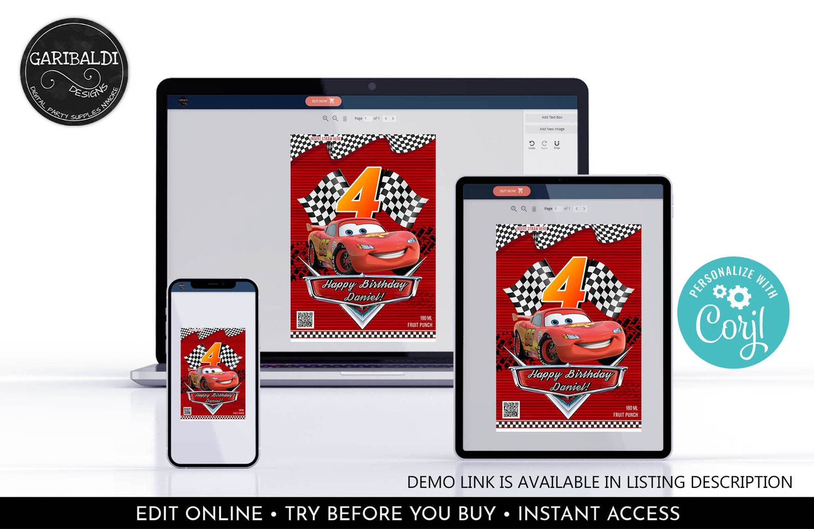 Editable Race Car Juice Pouch Labels Cars Birthday Party Supplies ...