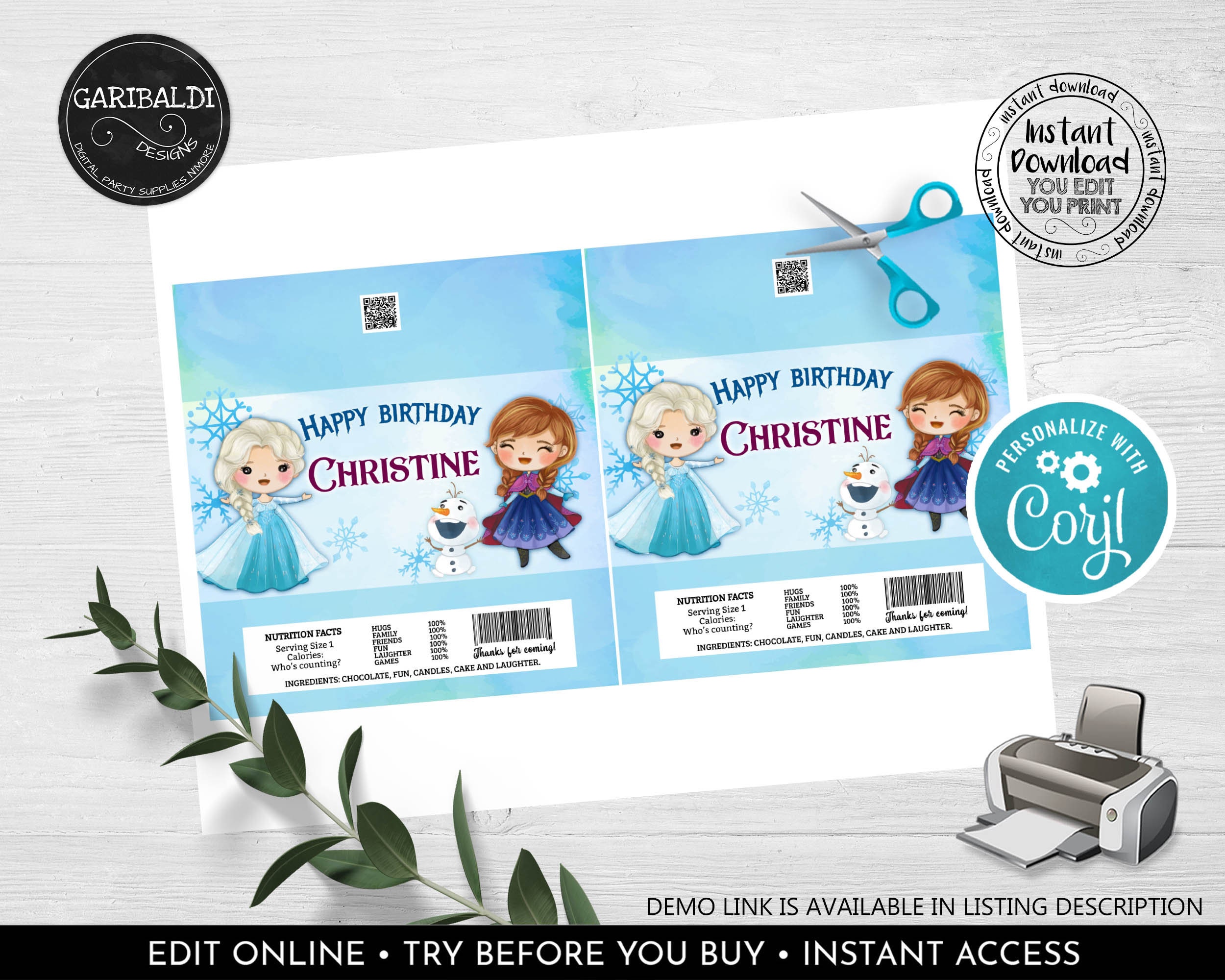 Frozen Candy Bar Wrapper Editable Frozen Chocolate Bar Wrapper Winter ...