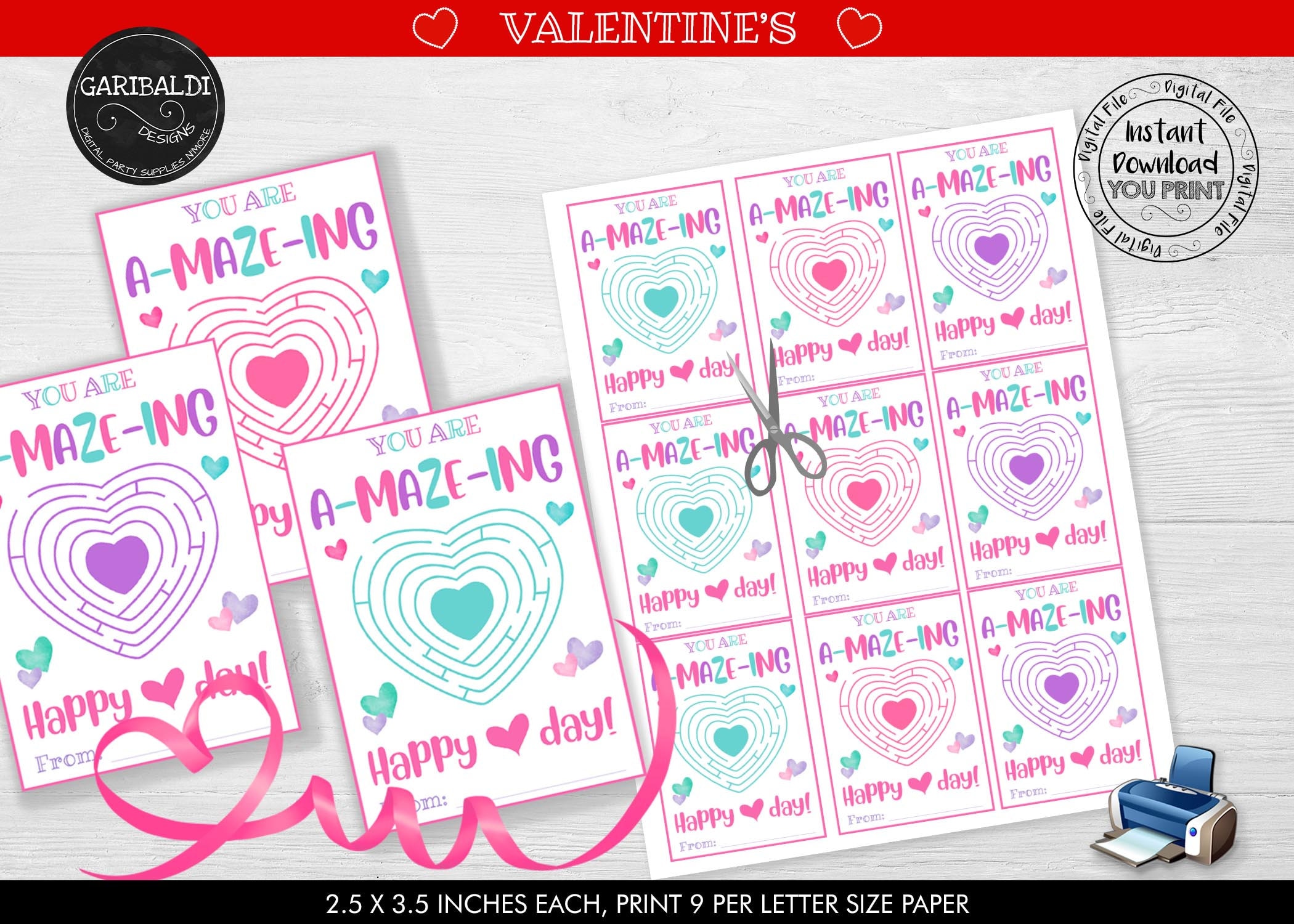 Instant Download Maze Valentine's Day Card You Are A-MAZE-ING Valentine ...