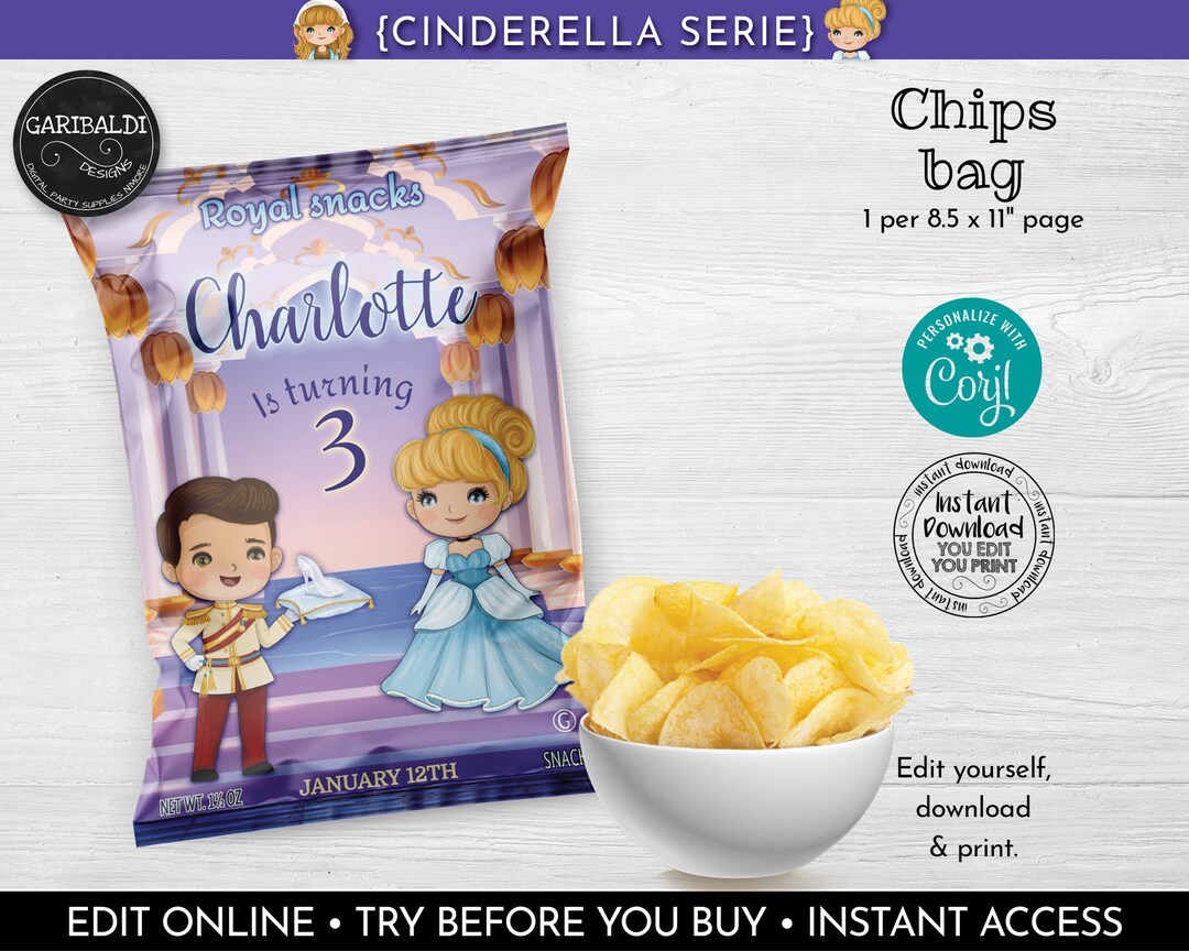 Editable Cinderella Chip Bag Printable Cinderella Chip Bags - Etsy Ireland