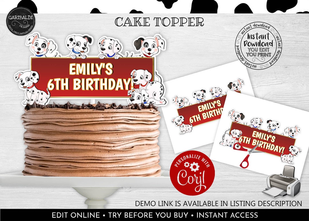 Editable Dalmatians Cake Topper, Printable Puppy Dog Centerpieces ...