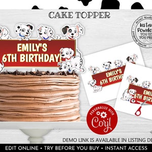 Editable Dalmatians Cake Topper, Printable Puppy Dog Centerpieces ...