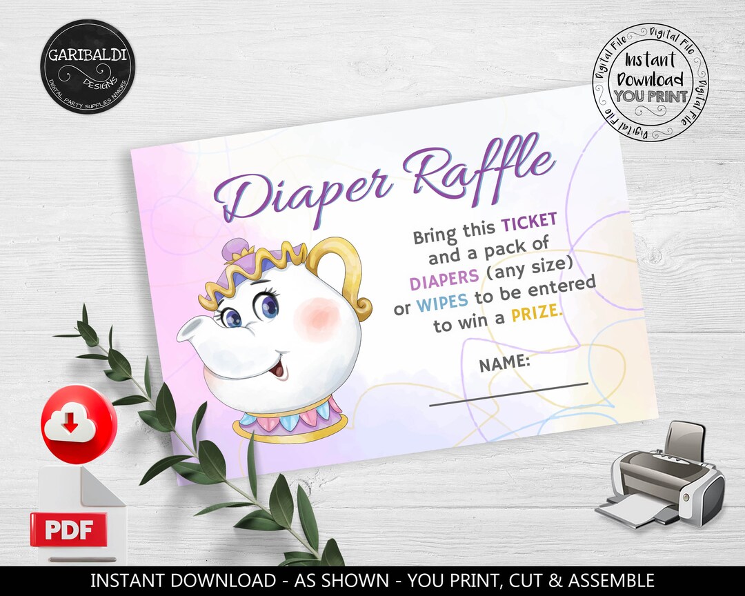 Diaper Raffle Ticket Printable Mrs. Potts Baby Shower Diaper Game ...