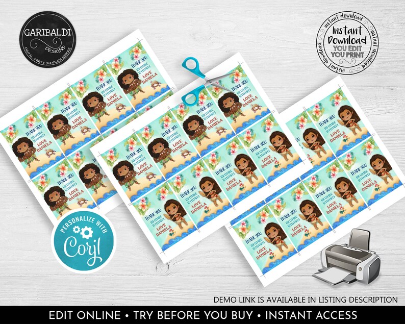 Editable Moana Favor Tags Printable Maui Tags Instant Download Gift ...