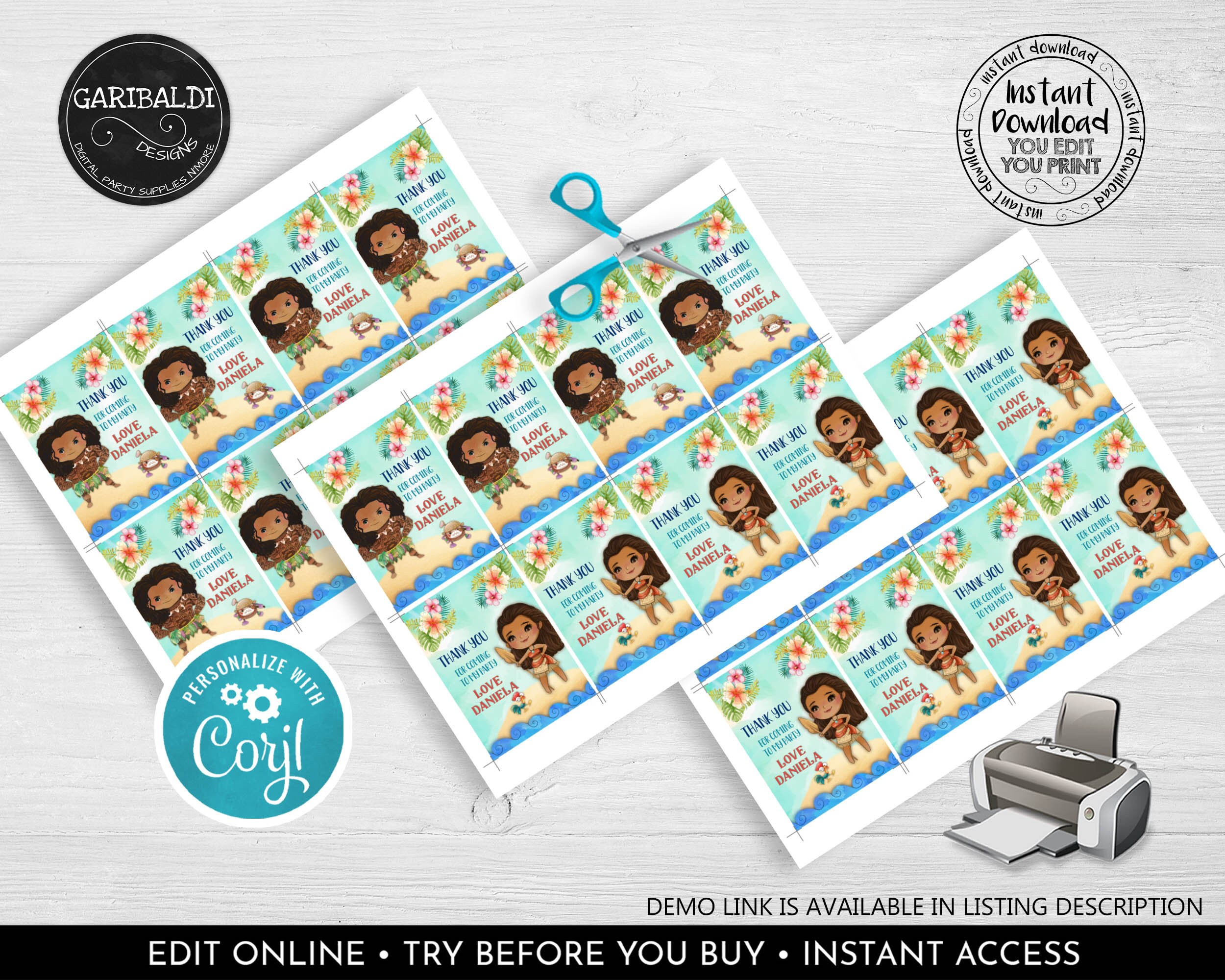 Editable Moana Favor Tags Printable Maui Tags Instant Download Gift ...