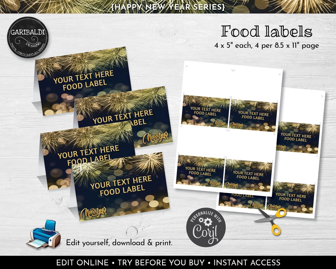 Editable New Year's Food Labels, Instant Download New Year's Place ...