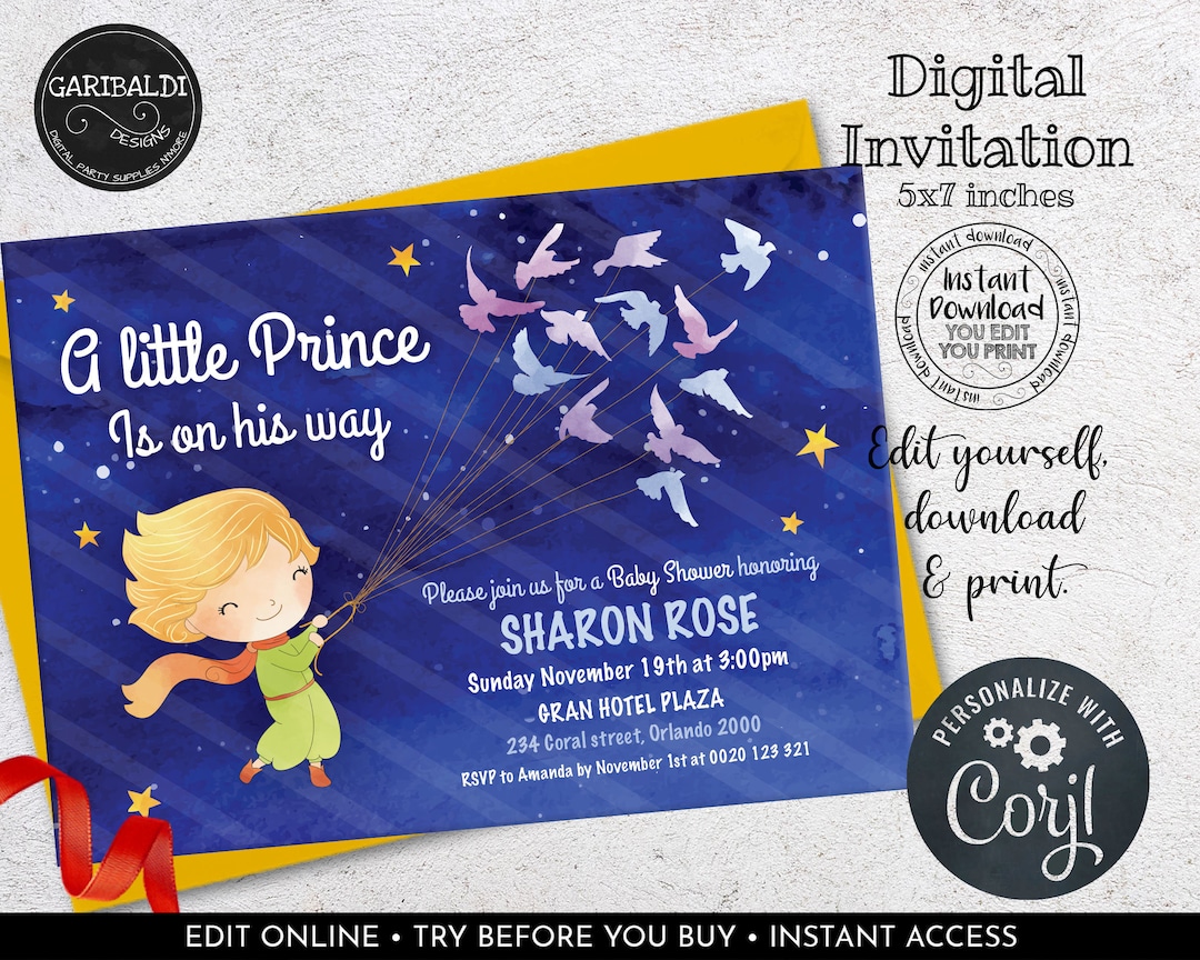 Editable Little Prince Invitation, the Little Prince Printable Baby ...