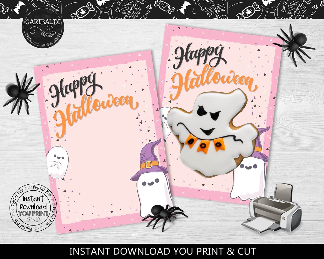 Printable Halloween Cookie Card Printable Pink Ghost Cookie Card Holder ...