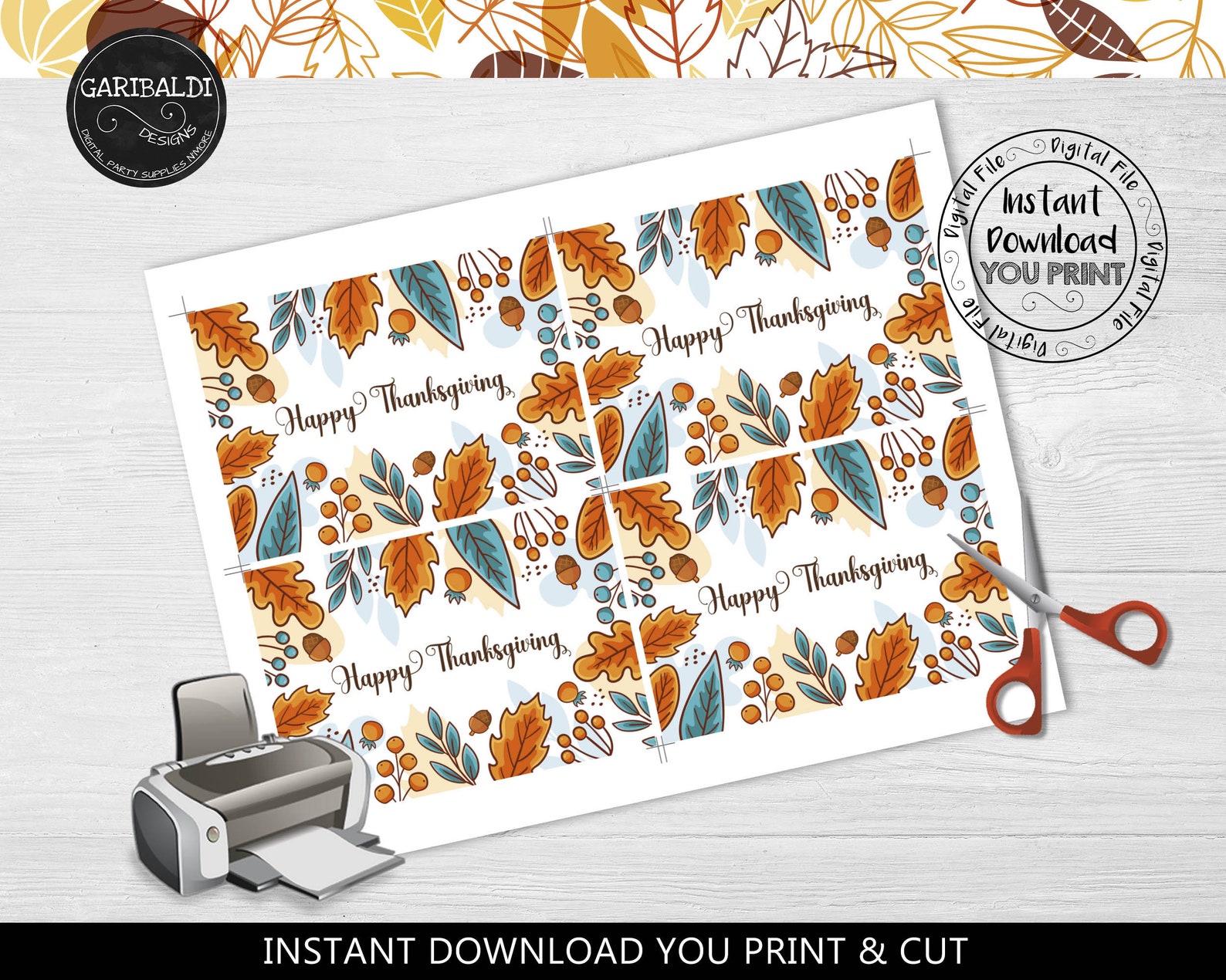 Printable Thanksgiving Cookie Card Printable Cookie Card Holder Instant ...