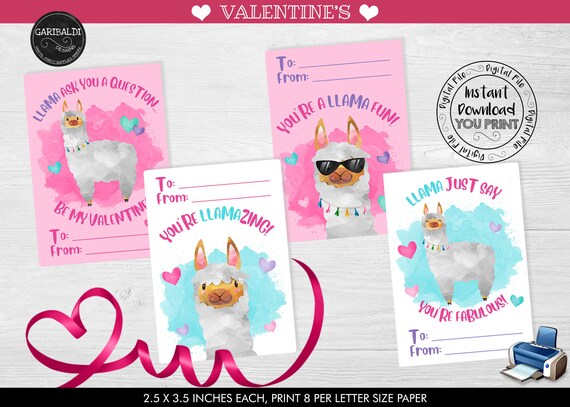 Printable Llama Valentine Cards Kids Valentine Cards School - Etsy