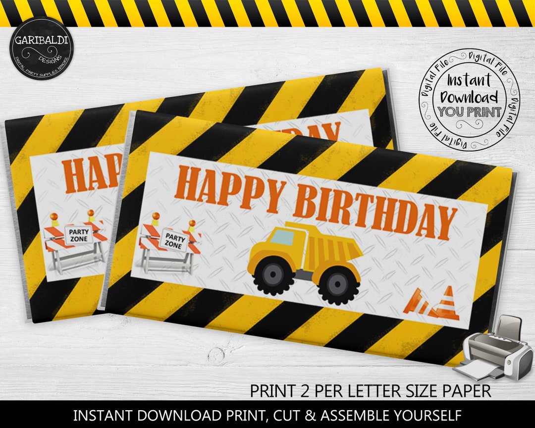 Printable Construction Candy Wrappers, Construction Chocolate Wrapper ...