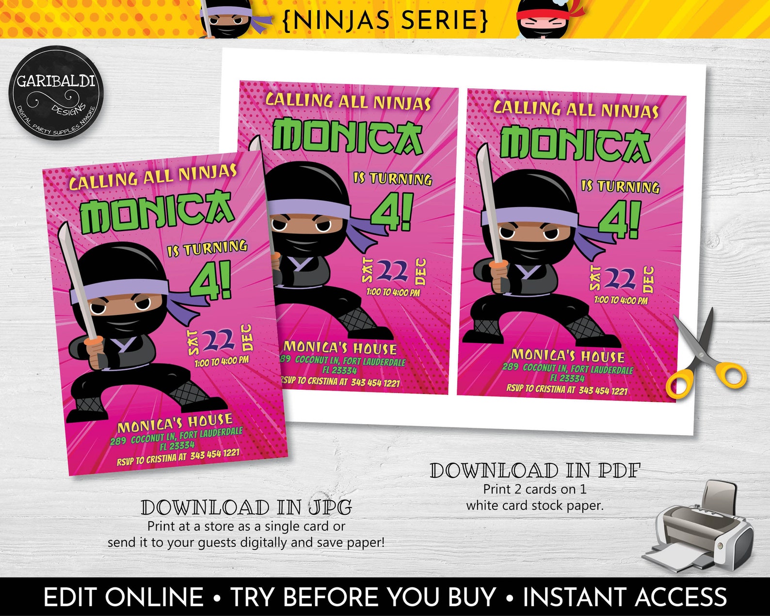 Editable Ninja Birthday Party Invitation Instant Download - Etsy