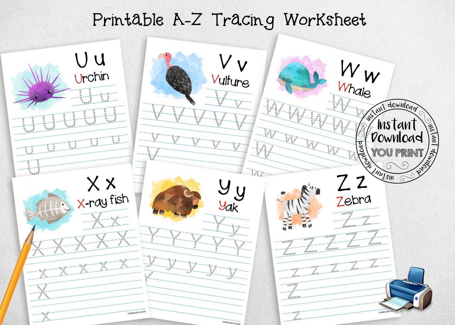 Alphabet Tracing Worksheets Alphabet Activity Alphabet | Etsy