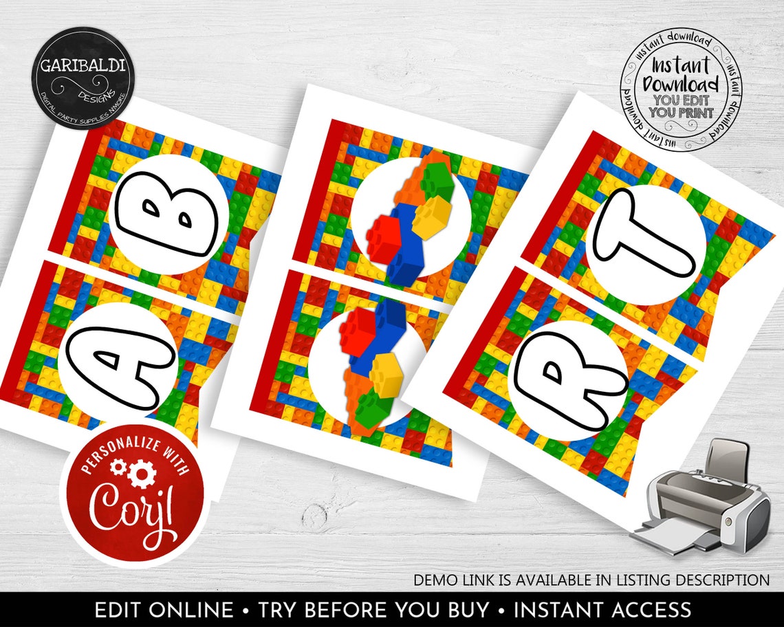 Editable Building Blocks Pennant Banner Printable Building - Etsy