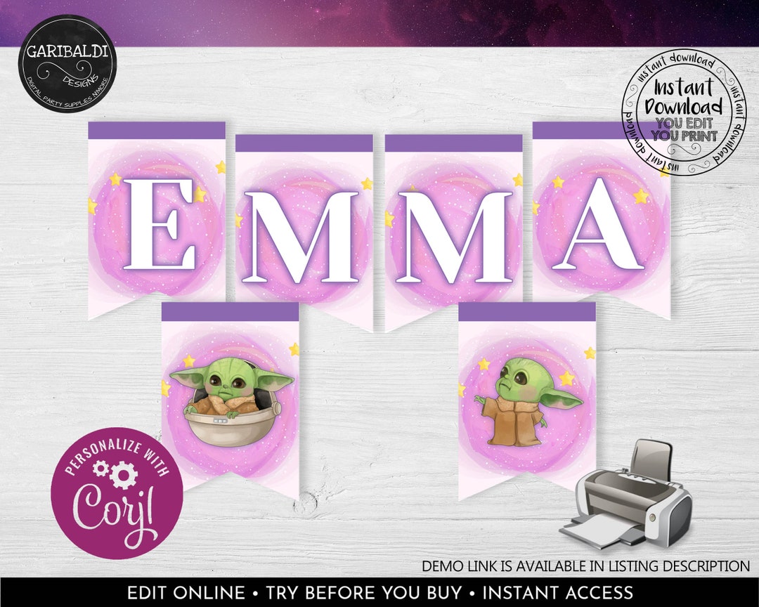 Editable Space Baby Pennant Banner Printable Yoda Banner Girl Space ...