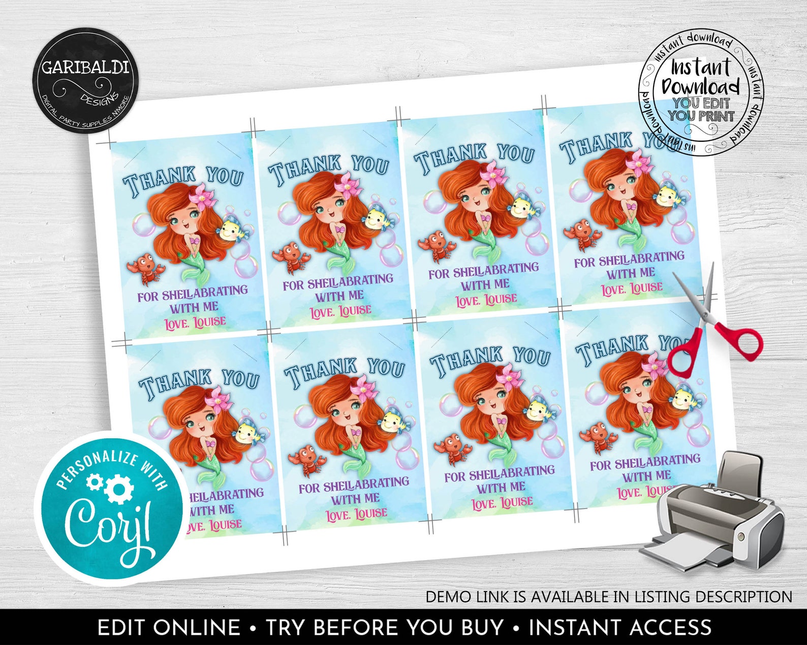 Editable Little Mermaid Favor Tag Mermaid Labels Under the Sea - Etsy