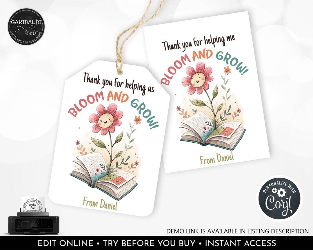 Flower Teacher Appreciation Tags Editable Thank You for Helping Us ...