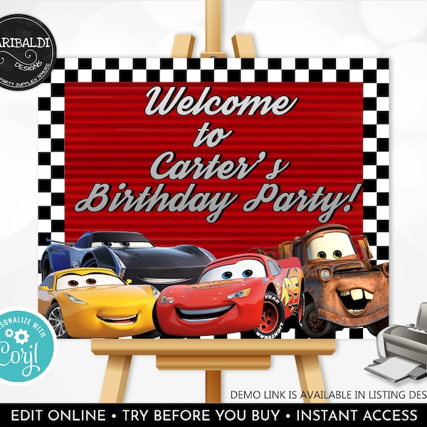 Cars Body Art Birthday Party Sign - Etsy