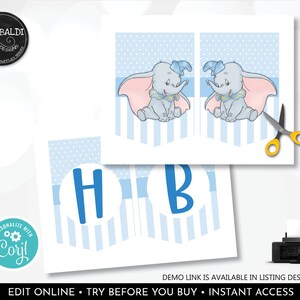Editable Dumbo Pennant Banner Printable Dumbo Banner Blue Circus Dumbo ...