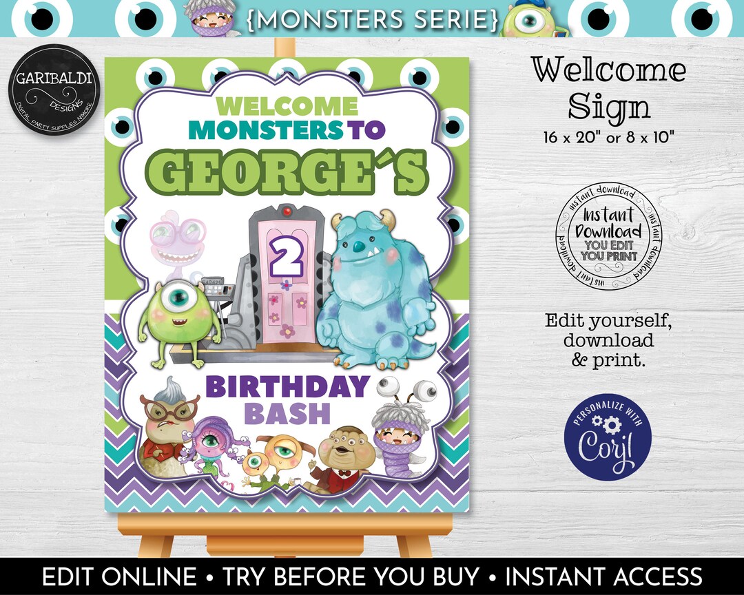 Editable Monsters Welcome Sign Instant Download Monster Birthday Party ...