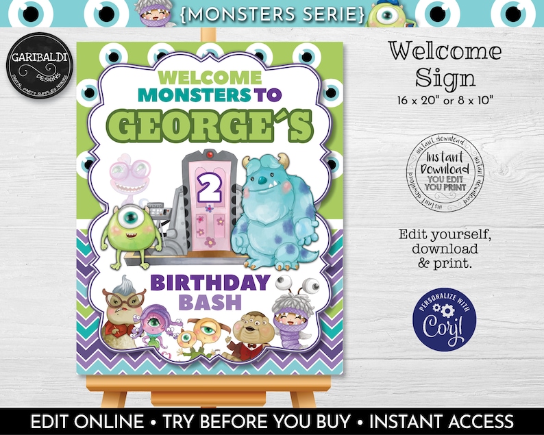 Editable Monsters Welcome Sign Instant Download Monster - Etsy