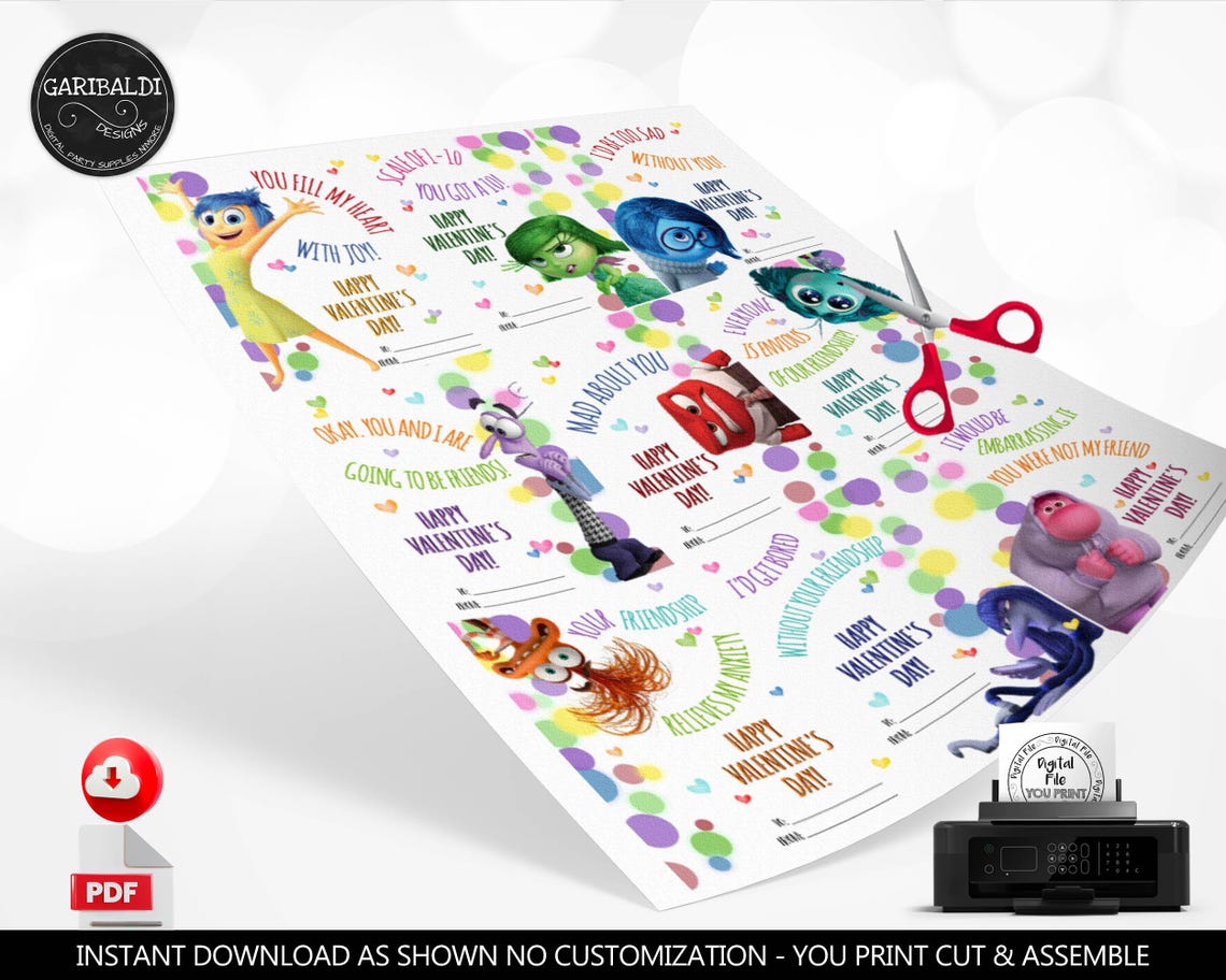 Emotions Valentine's Day Cards Printable Valentine's Day Inside Out ...