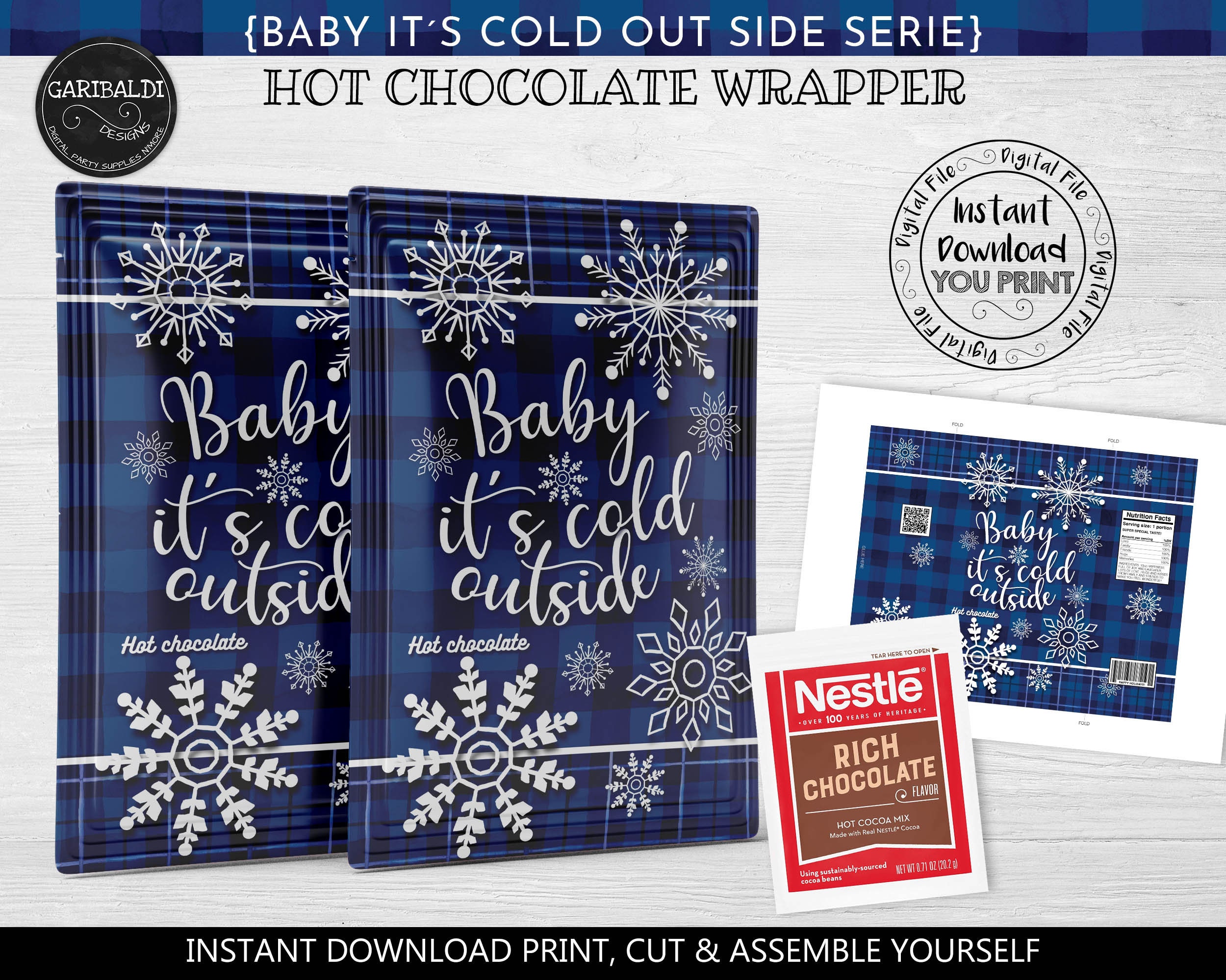 Hot Cocoa Wrapper Printable Christmas Hot Cocoa Wrapper - Etsy