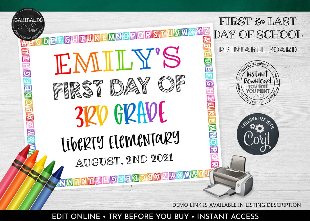 Editable First Day of School Sign Back to School Photo Prop Poster ...